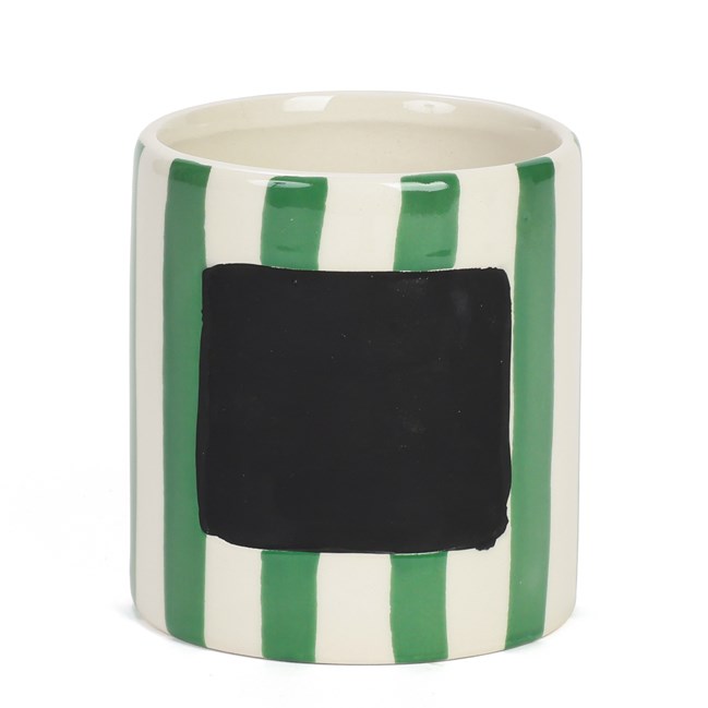 Cache pot à rayures vert 9 cm | Nature & Découvertes