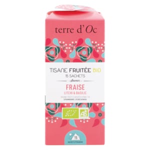 Tisane fruitée bio fraise litchi et basilic 70 g terre d'Oc