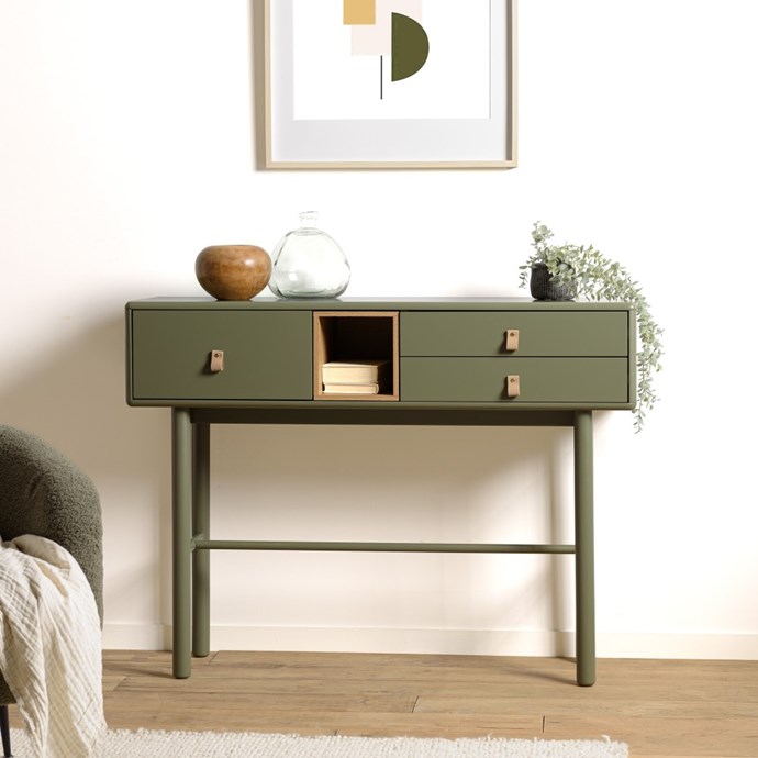Ethan - console 3 tiroirs et 1 niche en bois naturel vert