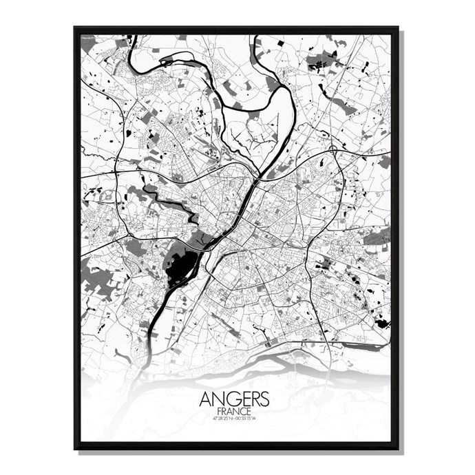 Angers carte ville city map n&b | Nature & Découvertes