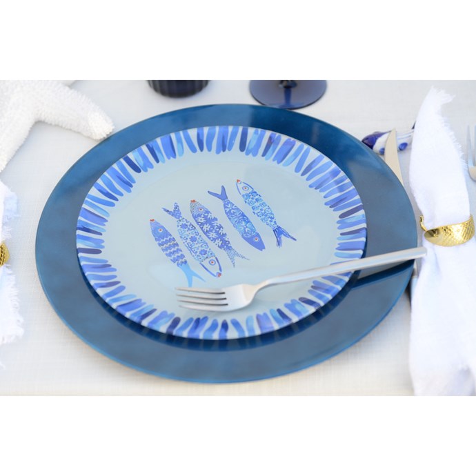 Assiette plate poisson bleu - lot de 6