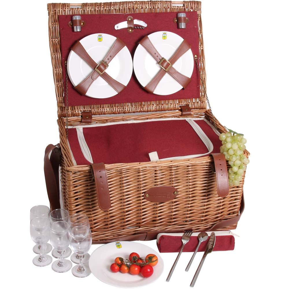Panier picnic cuir trianon rouge 6 pers. | Nature & Découvertes