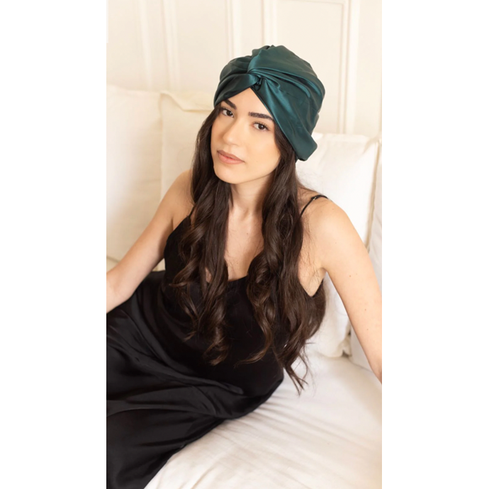 Bonnet de nuit en soie vert minuit | Nature & Découvertes
