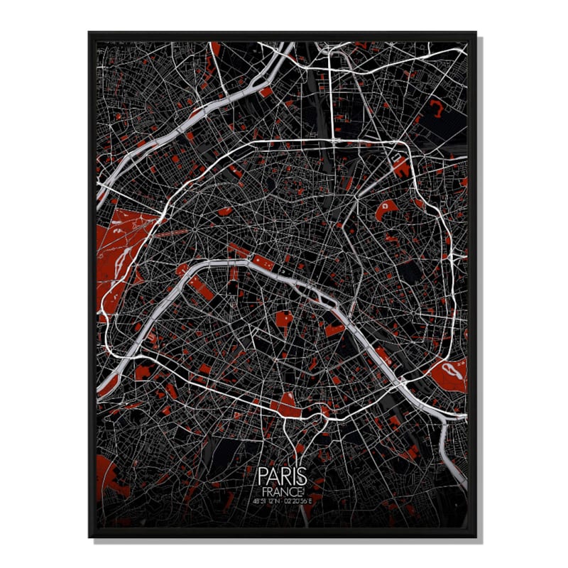 Paris carte ville city map rouge | Votre wishlist sur Listy