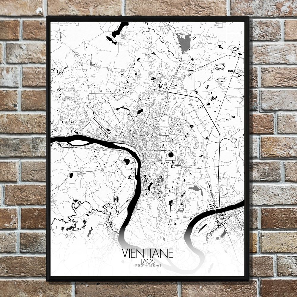 Vientiane carte ville city map n&b | Nature & Découvertes