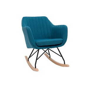 Rocking chair en tissu bleu canard, métal noir et bois clair aleyna