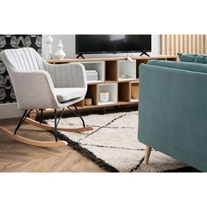 Rocking chair en tissu bleu canard, métal noir et bois clair aleyna