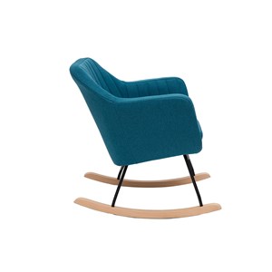 Rocking chair en tissu bleu canard, métal noir et bois clair aleyna