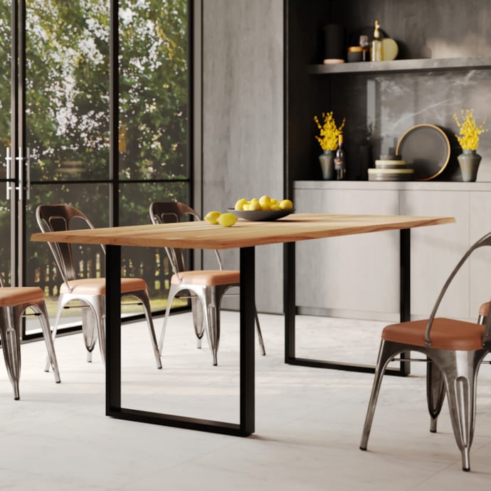 Table rectangulaire 8 personnes en bois d'acacia et métal 220 cm - joko