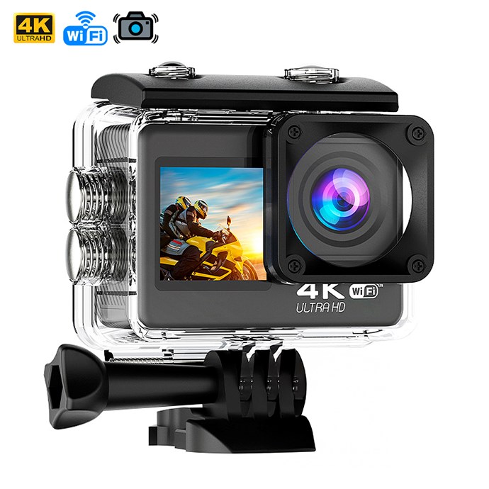 Caméra sportive at-s60 tr 4k 60fps avec 24 mpx, double écran.