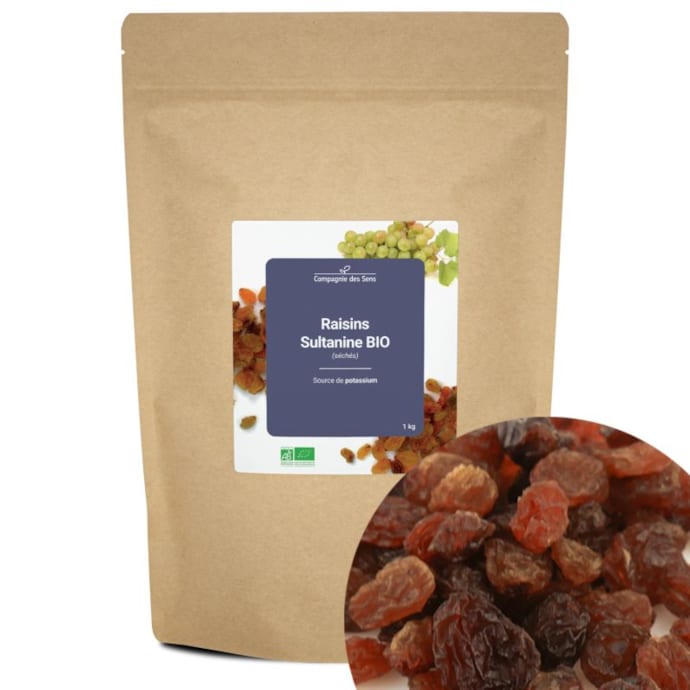 Raisins sultanine bio - 1kg (séchés) - source de potassium
