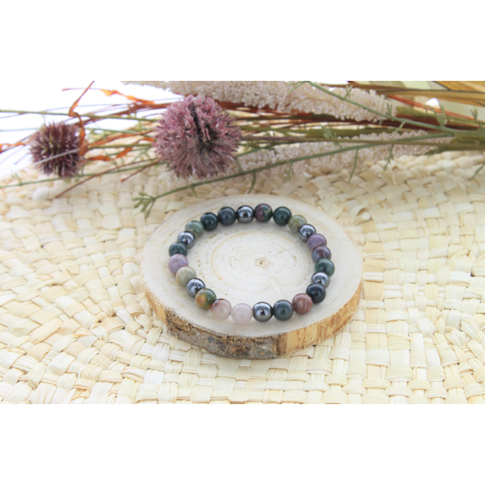 Bracelet agate multicolore & hématite
