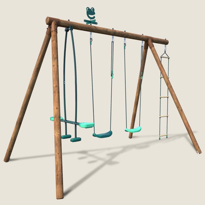 Portique en bois rond 4 agrès avec face
