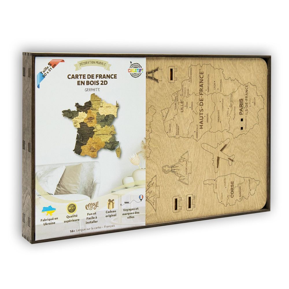 Carte de france en bois 2d graphite | Nature & Découvertes